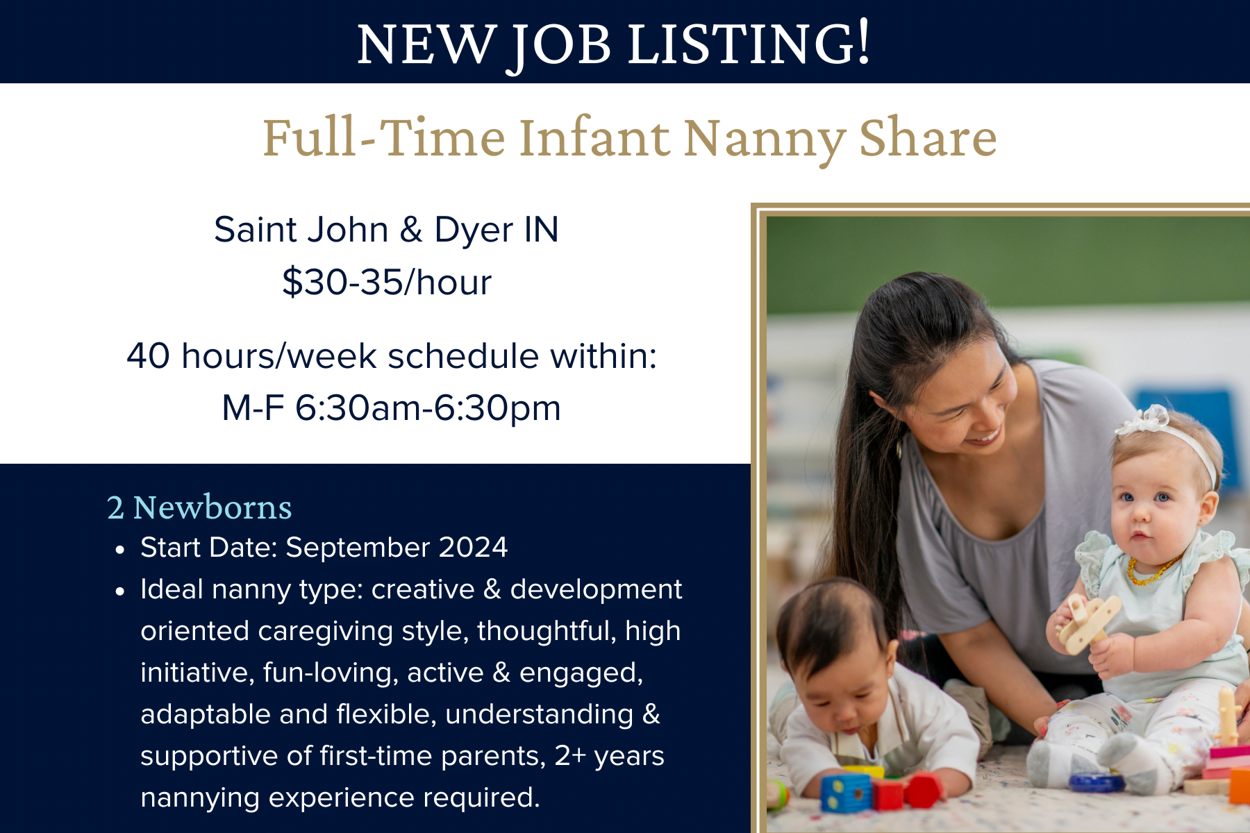 FT Nanny Position in Saint John- NWI Nannies